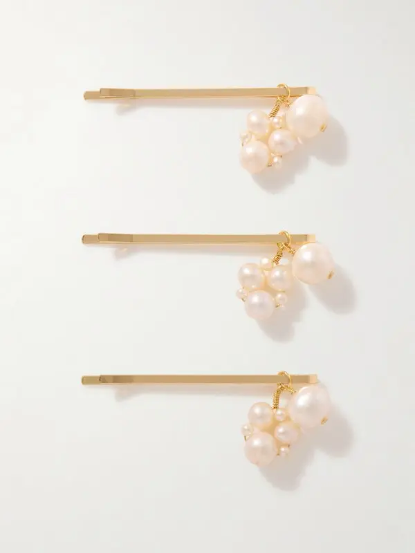 Completedworks Set Of Three Gold-plated Hair Clips - Ivory
