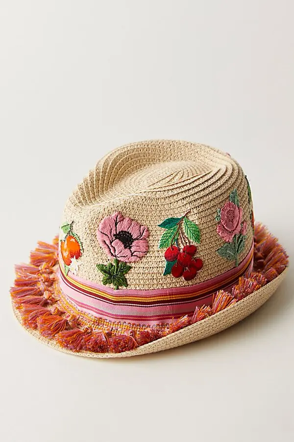 Anna Sui Embroidered Fedora - Coral