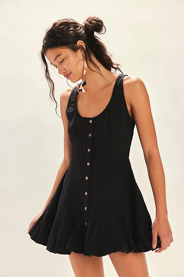 Free People Emilia Pucker Check Mini Dress In Black - 49% Off