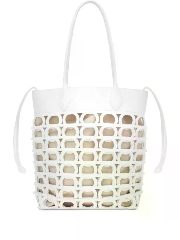 FERRAGAMO Medium Gancini Cut-out Tote Bag - White