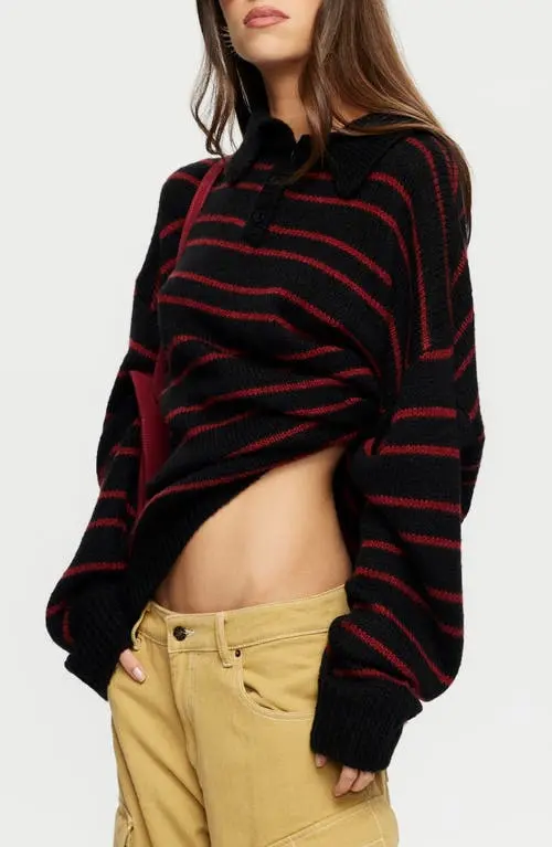 Lioness Striped Polo Sweater - Onyx