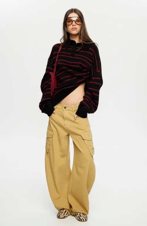 Lioness Striped Polo Sweater - Onyx