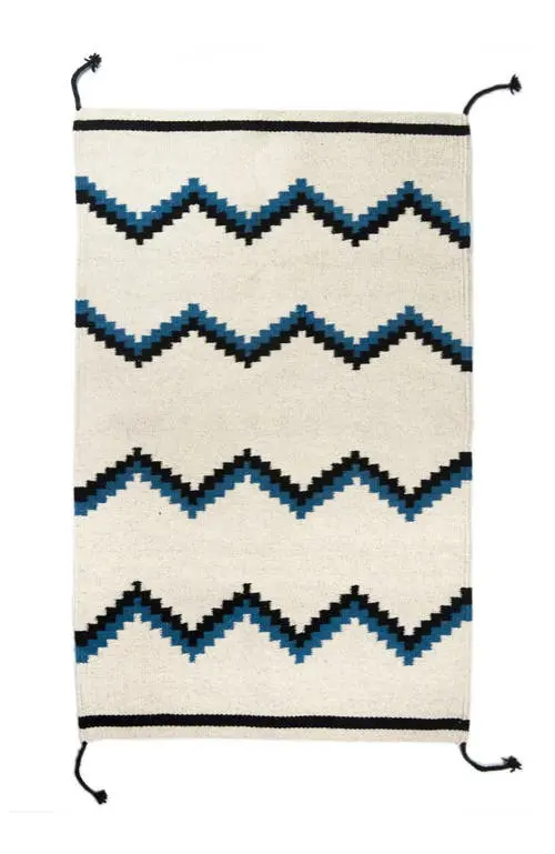 ARCHIVE NEW YORK Zapotec And Black Zig Zag Handwoven Flatweave Wool Rug - Blue