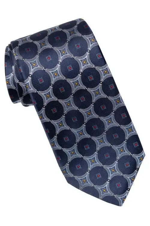 ELIZABETTA Extra Long Silk Jacquard Tie - Blue