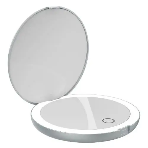 LUNA LONDON Compact Mirror | 7x Magnified Rechargeable Led Makeup Mirror - Chalk Grey