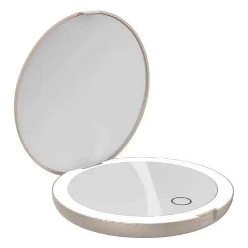 LUNA LONDON Compact Mirror | 7x Magnified Rechargeable Led Makeup Mirror - Soft Stone