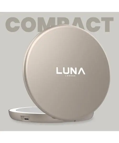 LUNA LONDON Compact Mirror | 7x Magnified Rechargeable Led Makeup Mirror - Soft Stone