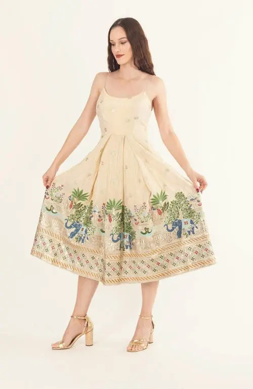 RAAS Blanche Box Pleated Midi Dress