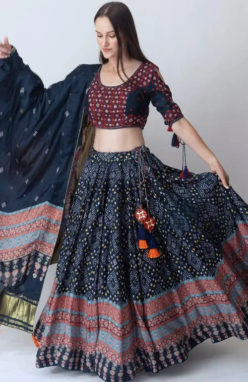 RAAS Isabella Bandhani Print Lehenga Choli - Midnight Blue
