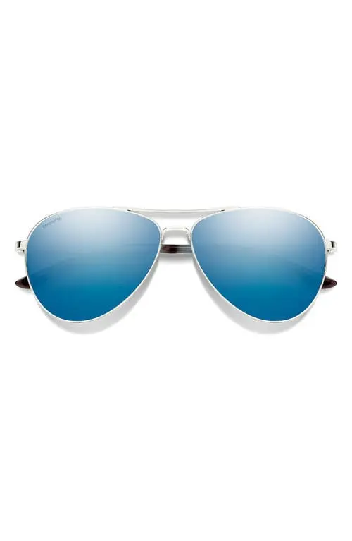 SMITH Langley Ii 61mm Chromapop™ Polarized Aviator Sunglasses - Silver / Blue Mirror