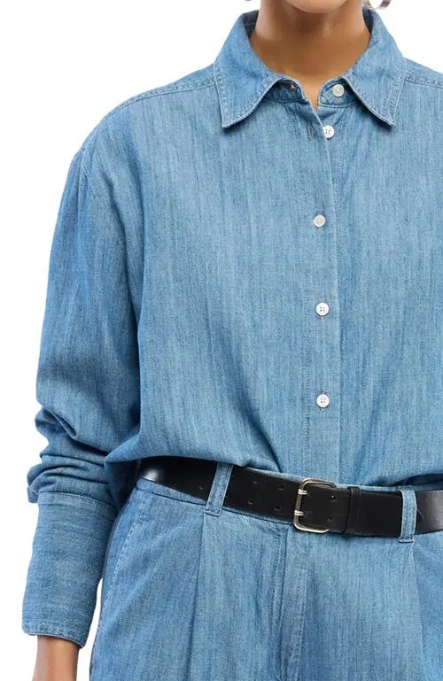 Another Tomorrow Chambray Button-down Shirt - Medium Blue