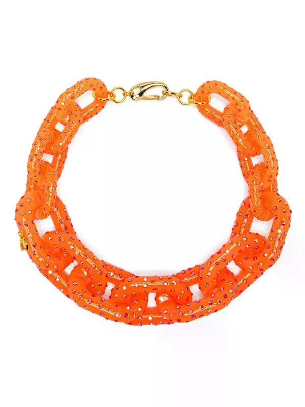 Patrizia Pepe Rhinestone-embellished Link Necklace - Orange