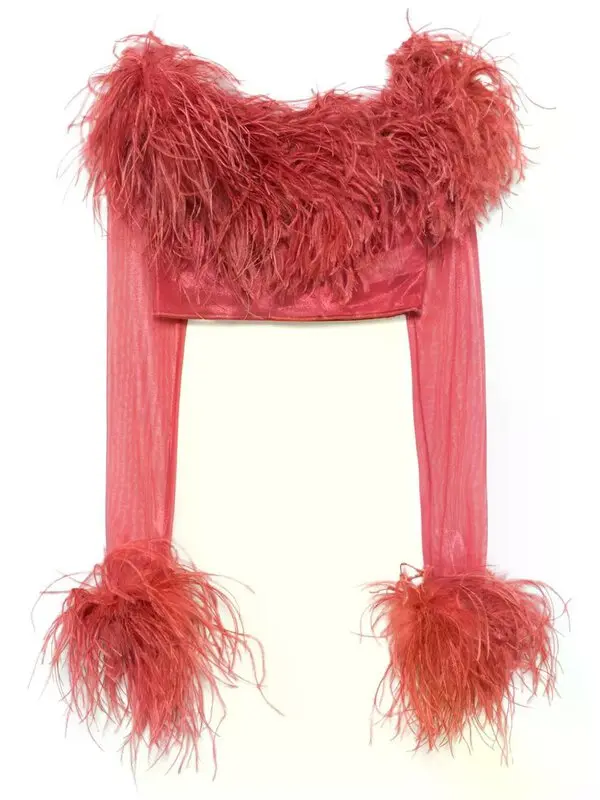 Oseree Feather-trim Cropped Top
