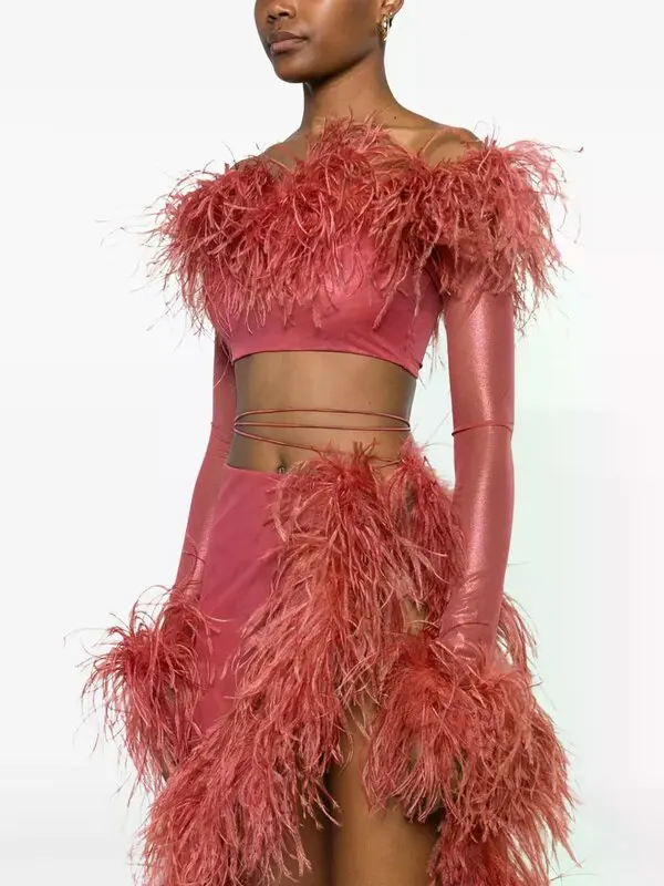 Oseree Feather-trim Cropped Top