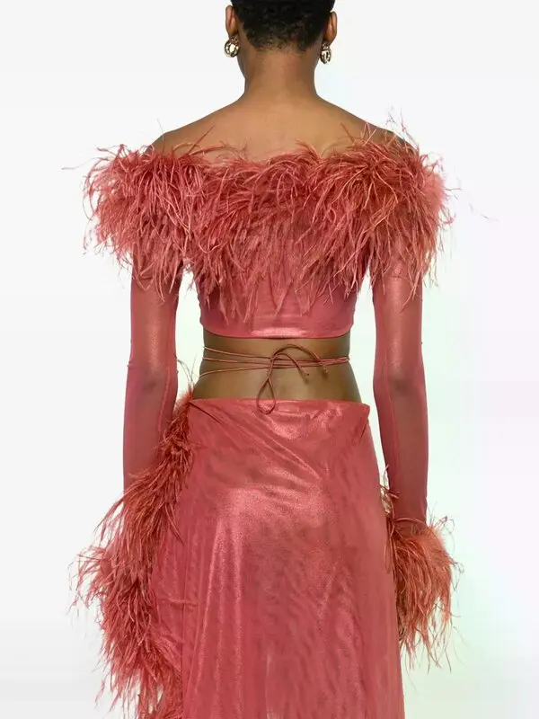 Oseree Feather-trim Cropped Top
