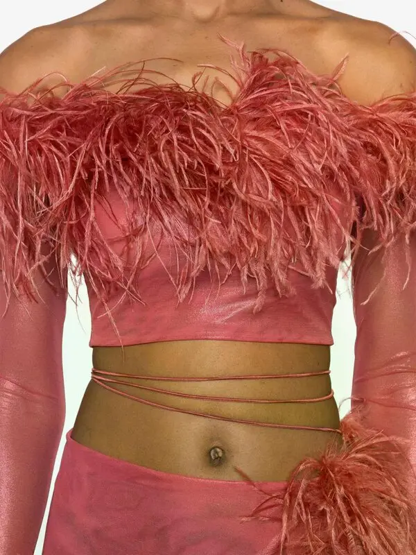 Oseree Feather-trim Cropped Top