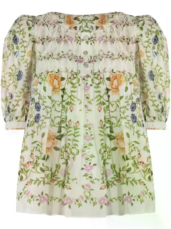 Farm Rio Floral Print Blouse - Neutrals