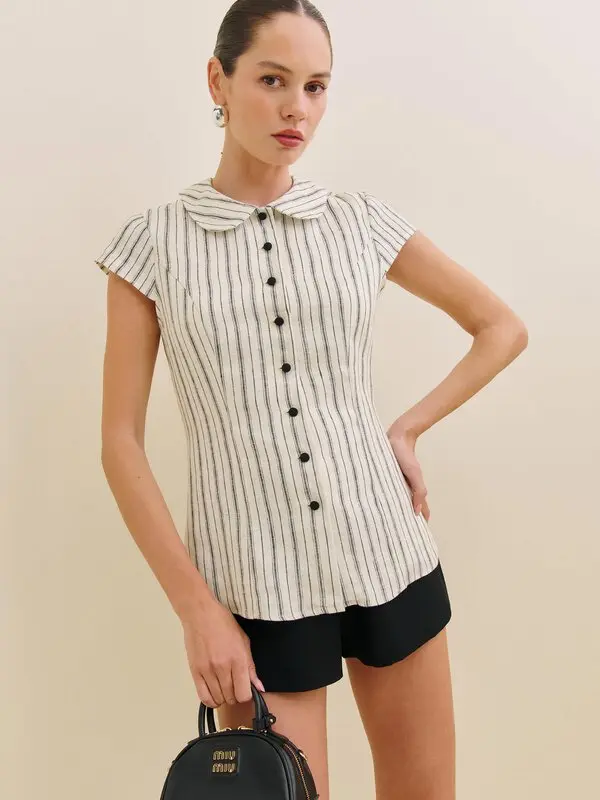 REFORMATION Molly Linen Shirt - Elsie Stripe