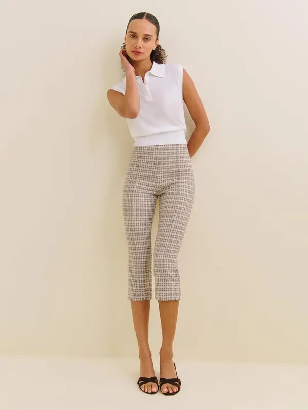 REFORMATION Gusta Knit Cropped Pant - Neutral Check