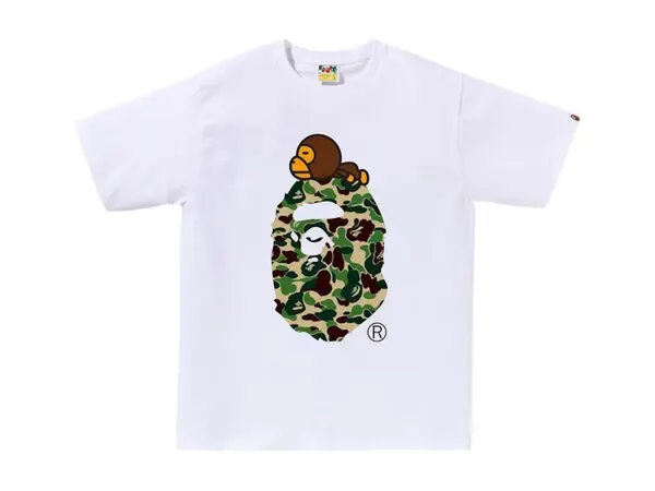 A BATHING APE Abc Camo Milo On Big Ape Tee Shirt - White/green