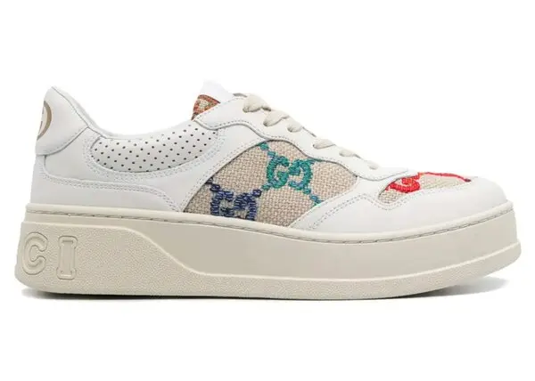 Gucci Gg Embroidered Sneakers - White