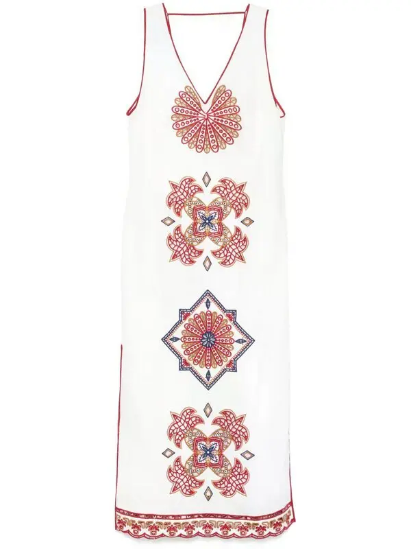 Farm Rio Marys Tiles Richelieu Midi Dress - White