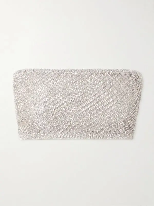 Alaïa Cropped Metallic Open-knit Bandeau Top - Silver