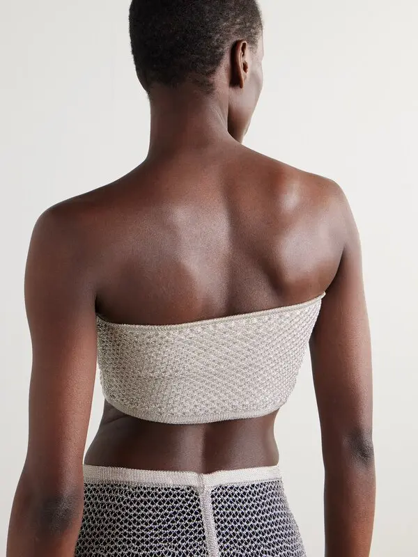 Alaïa Cropped Metallic Open-knit Bandeau Top