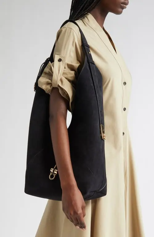 FERRAGAMO Origami Suede Hobo Bag