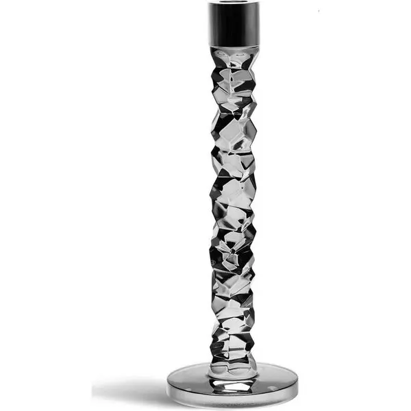 ORREFORS Carat Large Crystal & Stainless Steel Candlestick - Charcoal