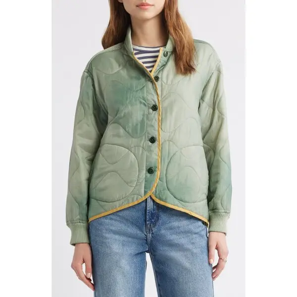 The Great. Quilted Liner Jacket - Mottled Green