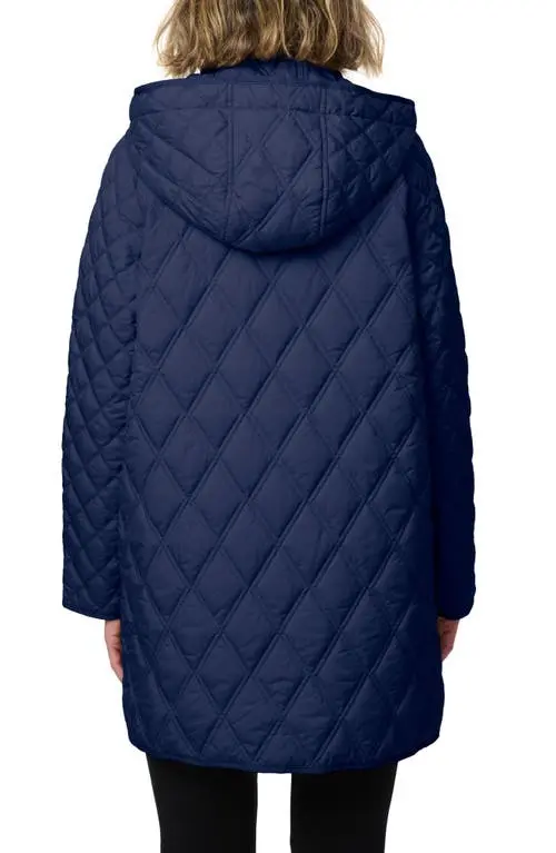 Bernardo Diamond Quilted Hooded Liner Jacket - Navy