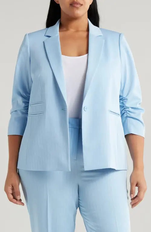 TAHARI ASL Pinstripe Blazer With Ruched Sleeves - Ice Blue