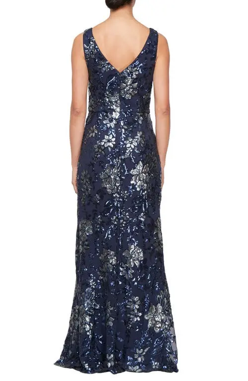 Alex Evenings Sequin Floral A-line Gown