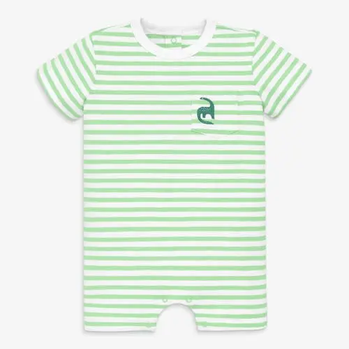 PRIMARY Baby Embroidered Stripe Pocket Shortie - Pear White Stripe