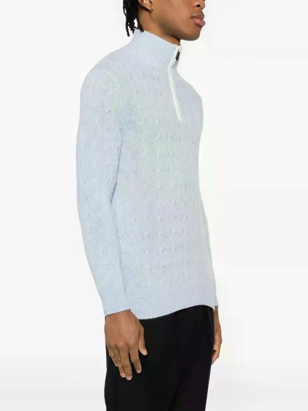 N.peal Two-tone Cable Knit Zip Sweater