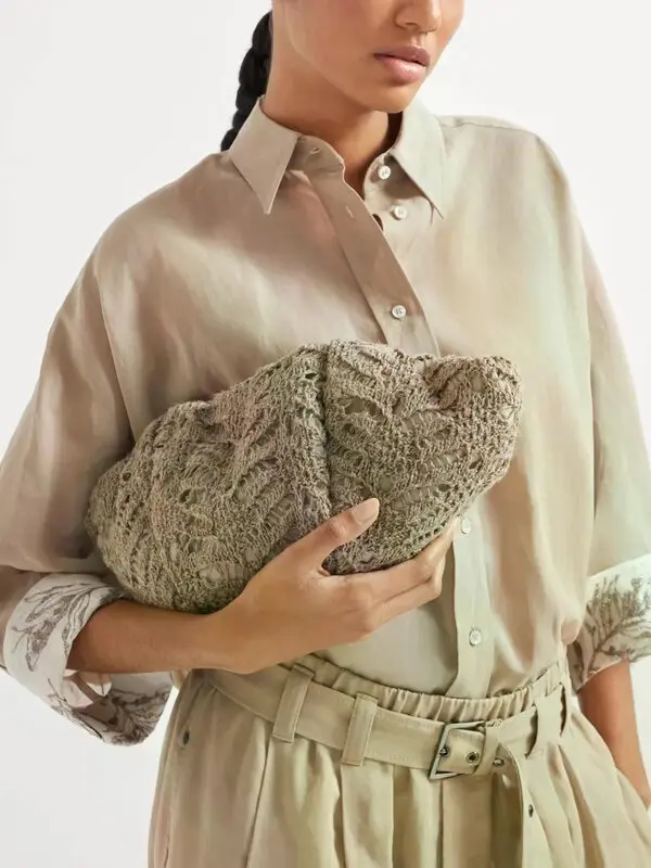 Brunello Cucinelli Crochet Panel Cross Body Bag
