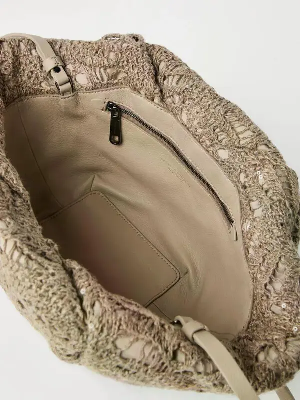Brunello Cucinelli Crochet Panel Cross Body Bag