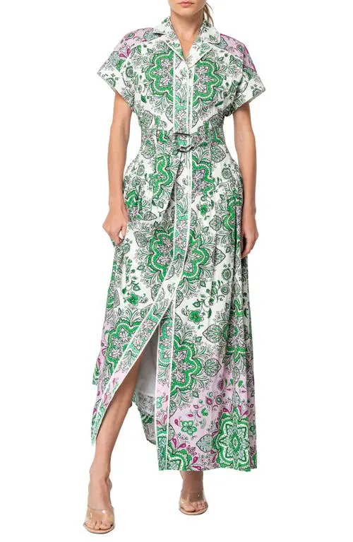 Ciebon Rosalyn Print Belted Maxi Shirt Dress - Green Multi | Editorialist