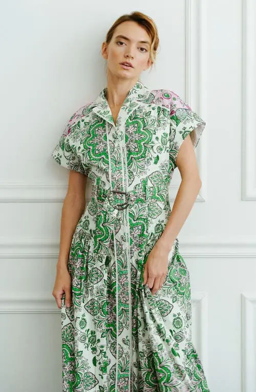 Ciebon Rosalyn Print Belted Maxi Shirt Dress - Green Multi | Editorialist