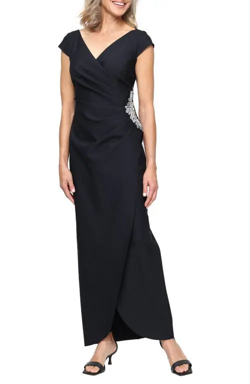 Alex Evenings Ruched Beaded Gown - Black