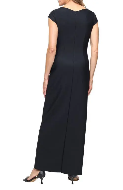 Alex Evenings Ruched Beaded Gown - Black