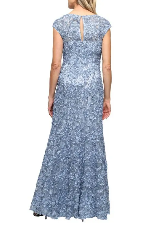 Alex Evenings Soutache Mermaid Gown With Shawl - Skyblue