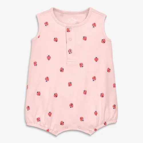 PRIMARY Baby Organic Henley Tank Shortie In Baby Bugs - Light Blossom Ladybugs