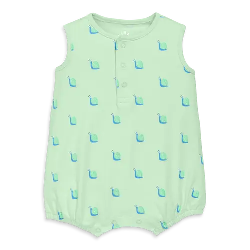 PRIMARY Baby Organic Henley Tank Shortie - Light Clover Snails