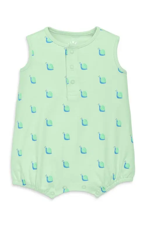 PRIMARY Baby Organic Henley Tank Shortie - Light Clover Snails