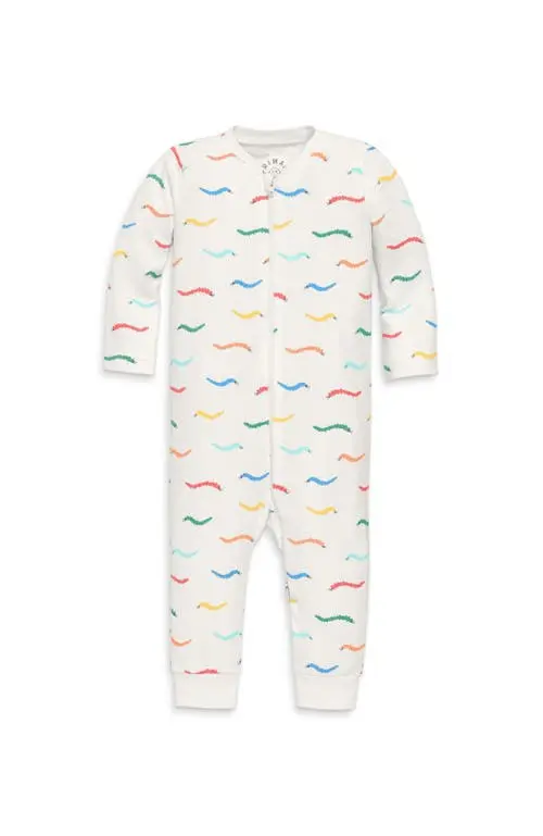PRIMARY Baby Organic Zip Romper In Baby Bugs - Ivory Rainbow Caterpillars