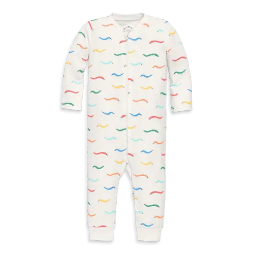 PRIMARY Baby Organic Zip Romper In Baby Bugs - Ivory Rainbow Caterpillars