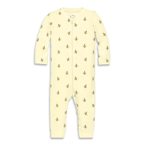 PRIMARY Baby Organic Zip Romper In Baby Bugs - Light Banana Bumble Bees