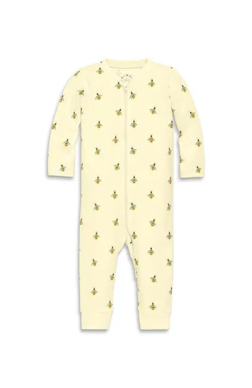 PRIMARY Baby Organic Zip Romper In Baby Bugs - Light Banana Bumble Bees